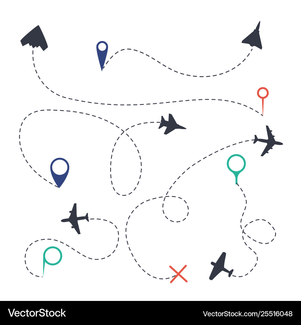 Air path set aeroplane line traces with fly Vector Image