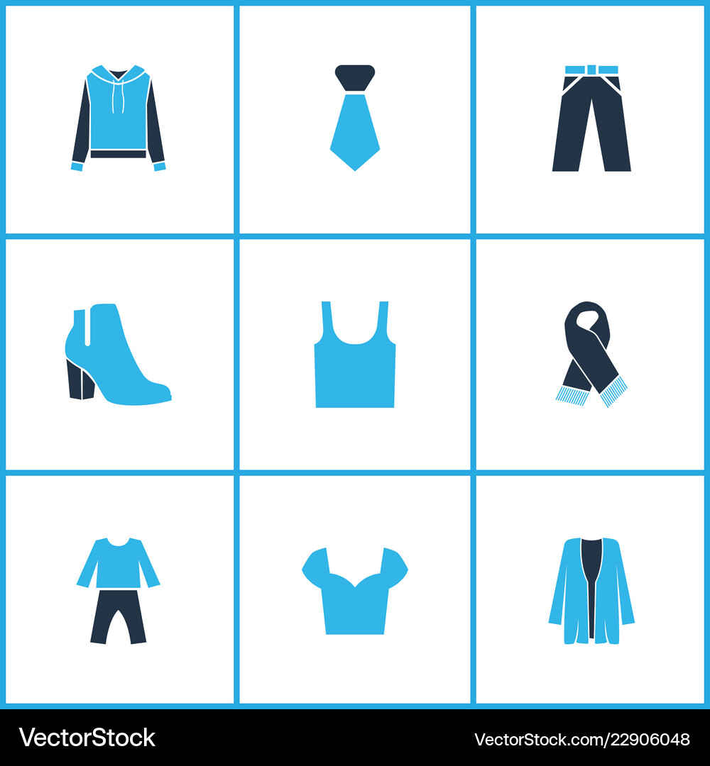 Clothes icons colored set with pyjamas tank Vector Image
