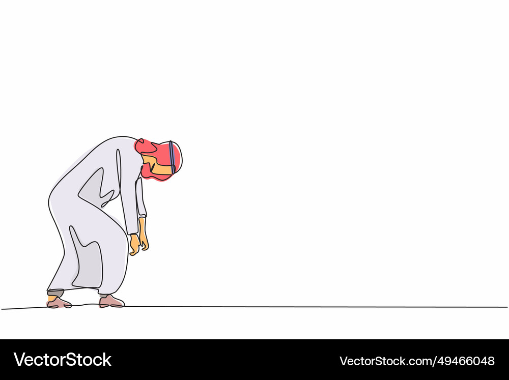 Continuous one line drawing sad arab businessman Vector Image