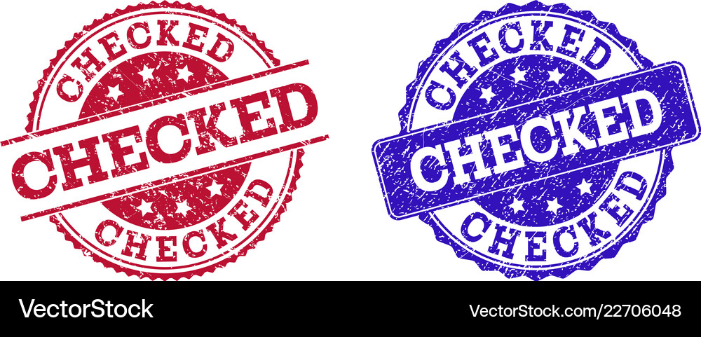 Grunge scratched checked seal stamps Royalty Free Vector