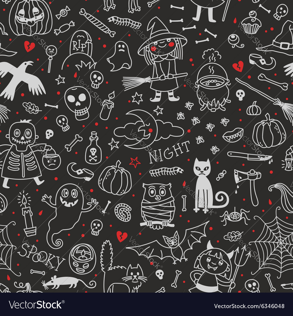 Halloween seamless pattern pumpkin ghosts cats Vector Image