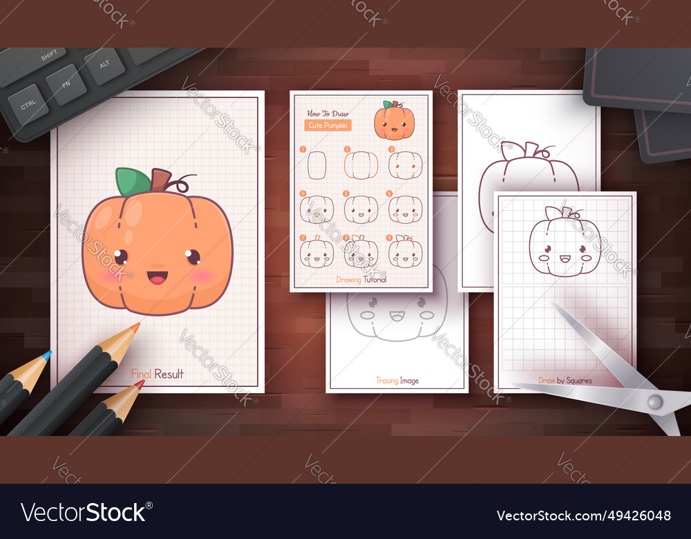 How to draw a pumpkin step by drawing Royalty Free Vector