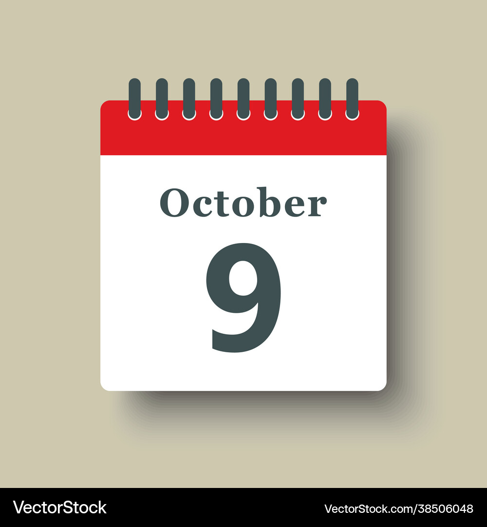 Icon day date 9 october template calendar page Vector Image