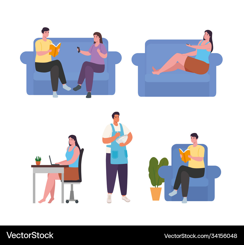 People doing activities at home icon collection Vector Image