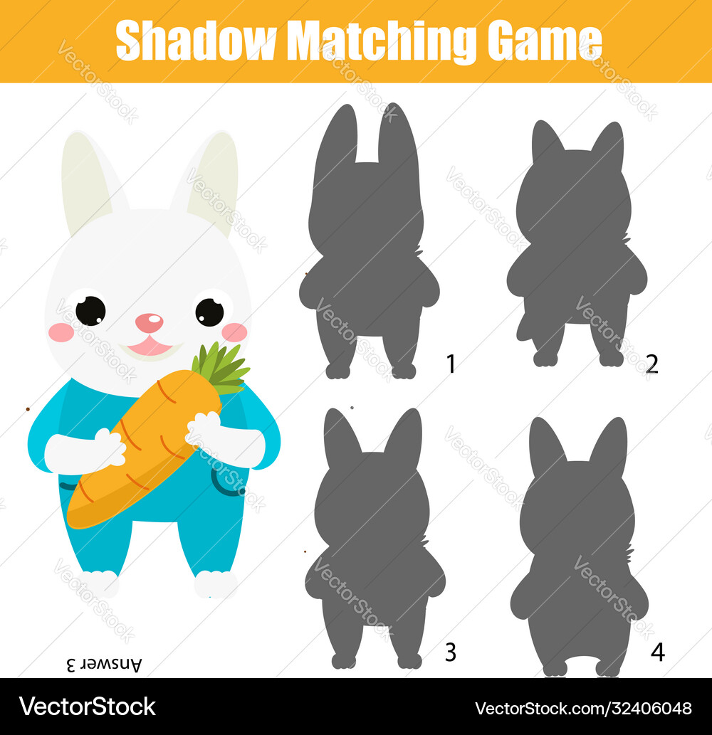 Shadow matching game kids activity with cartoon Vector Image