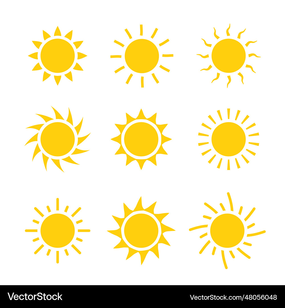 Sun icon set collection design summer yellow Vector Image