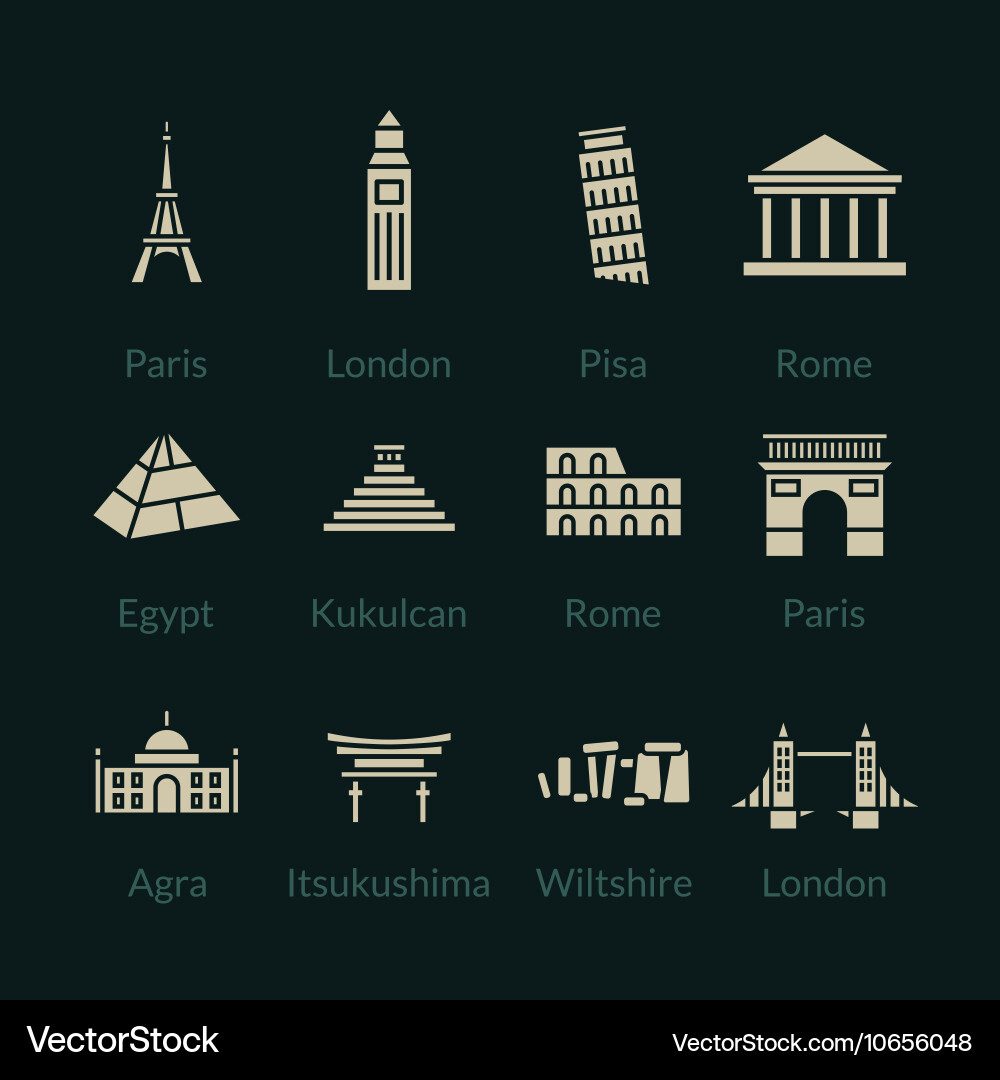 World landmarks outline icons set Royalty Free Vector Image