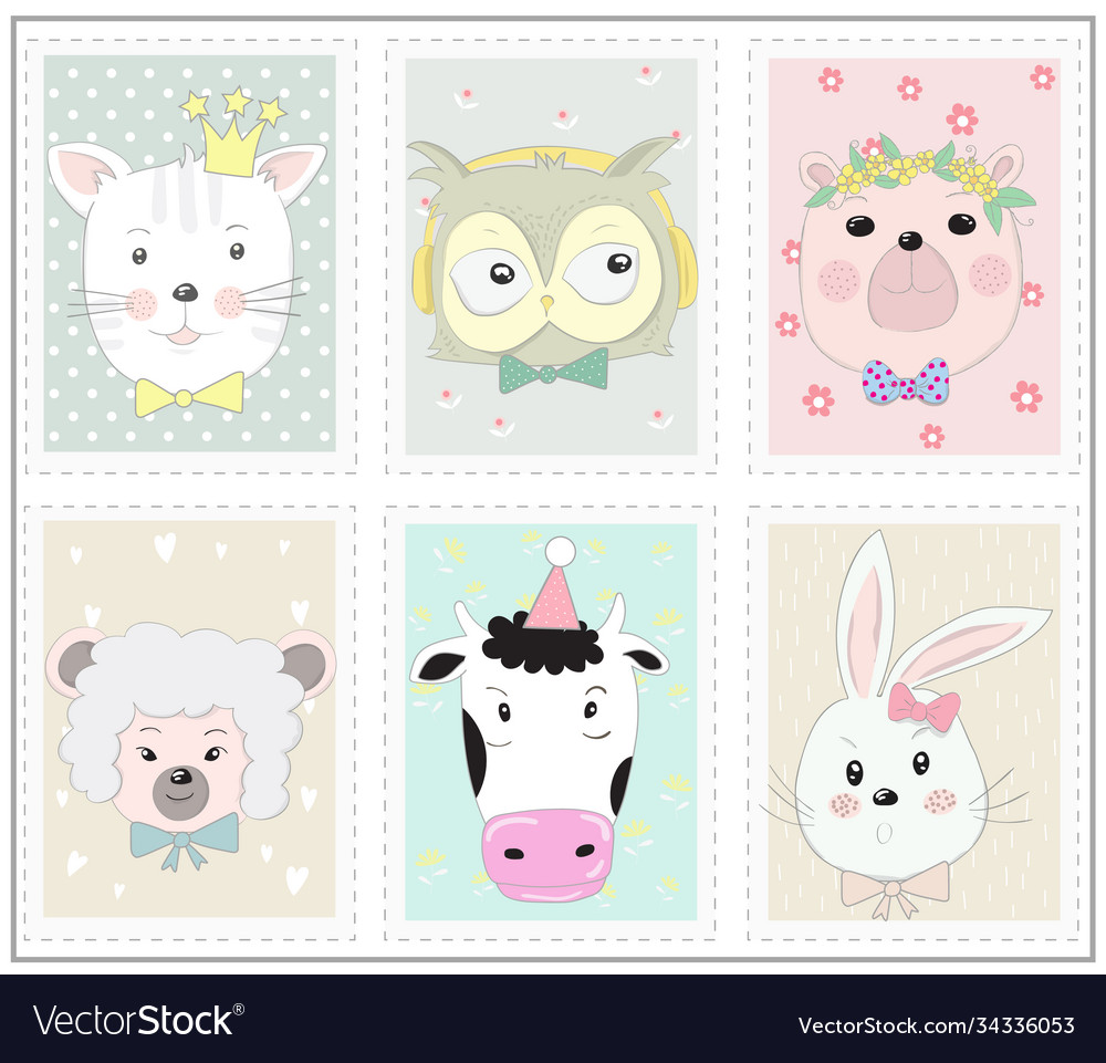Cute animal cartoon in picture frame hand Vector Image
