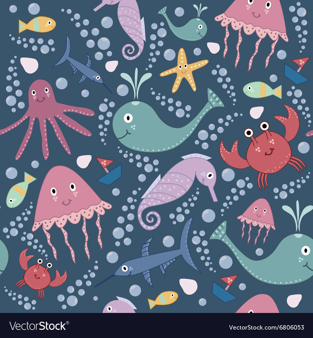 Cute underwater seamless pattern Royalty Free Vector Image Cute underwater seamless pattern Royalty Free Vector Image