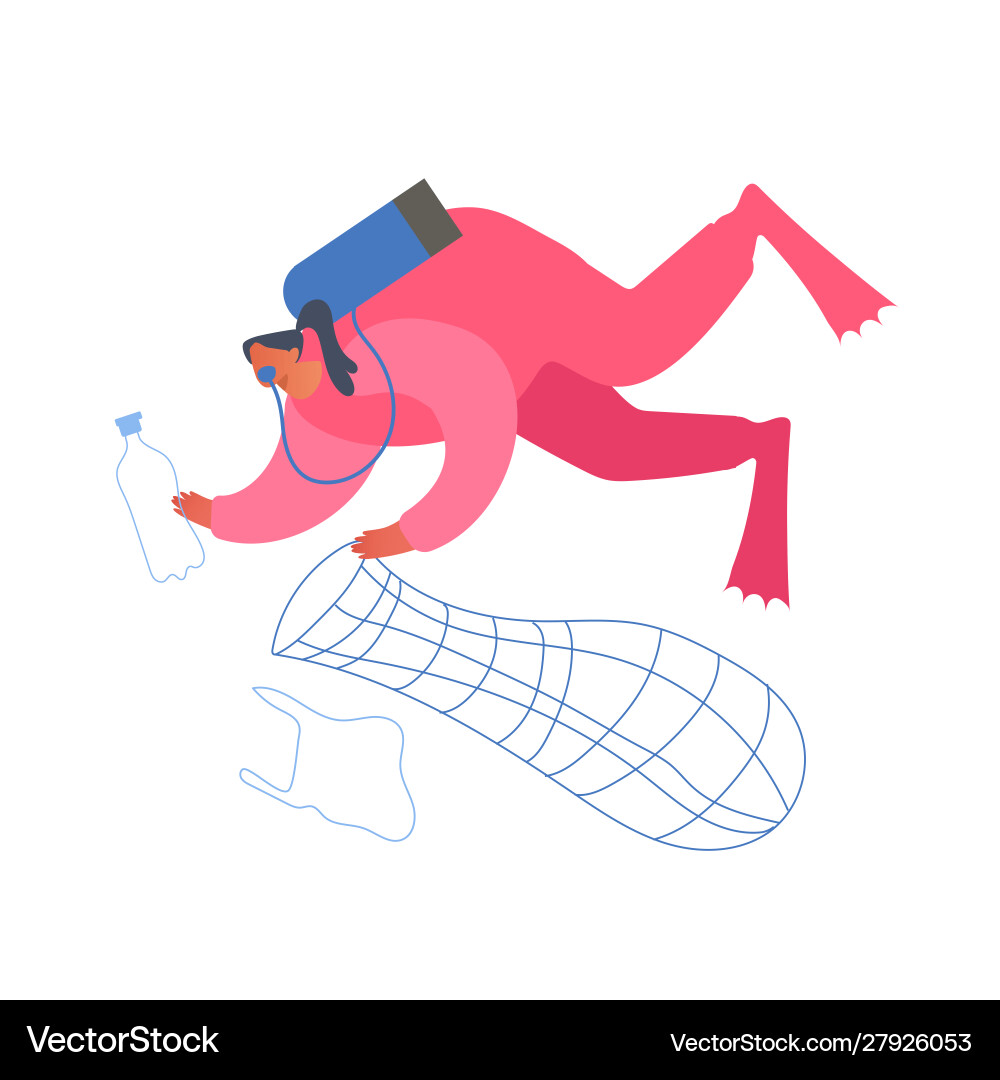 Ecology problem concept woman diver cleaning Vector Image