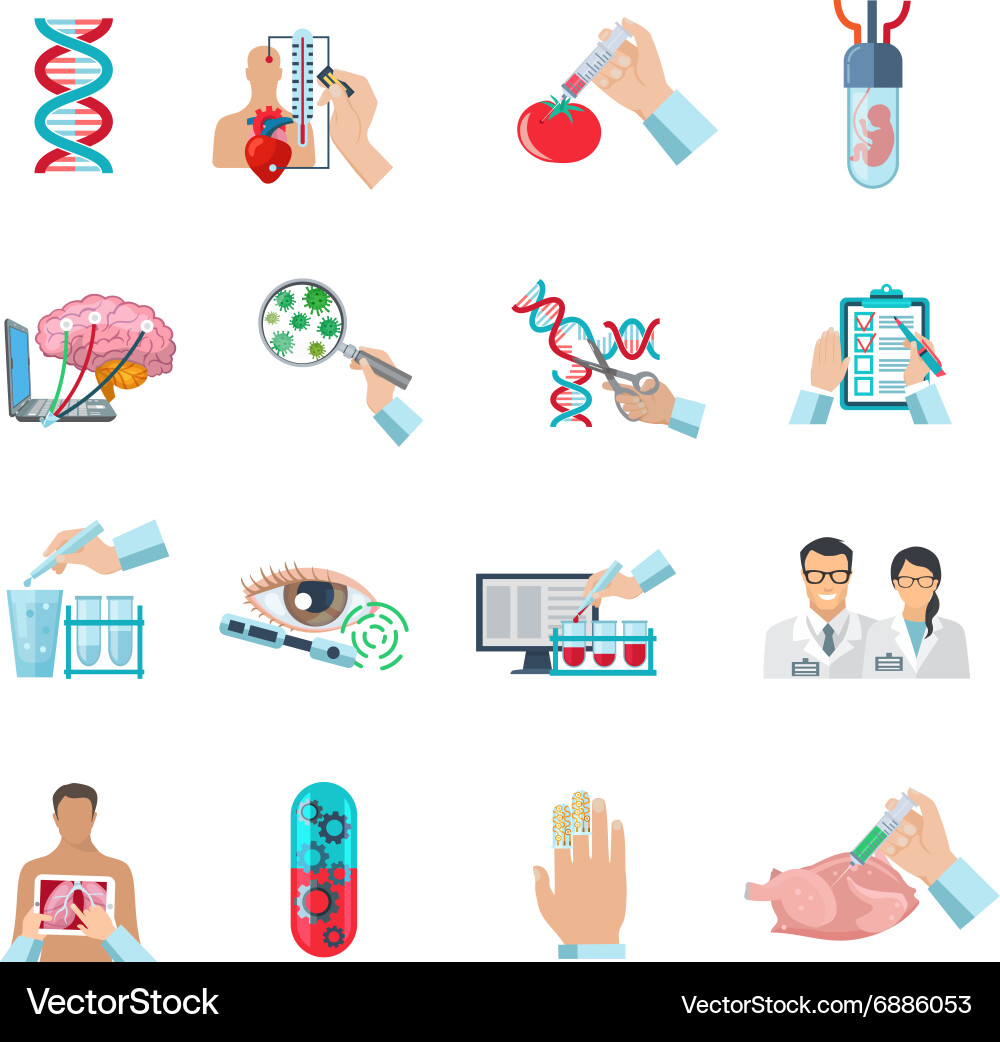 Flat Color Biotechnology Icons Set Royalty Free Vector Image