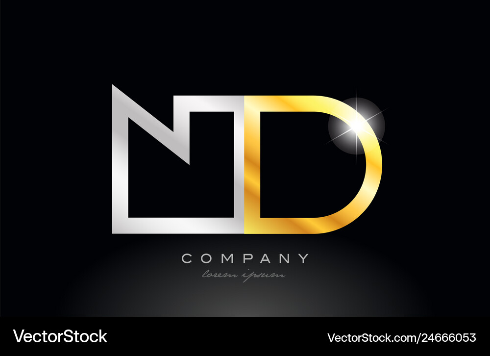 Gold silver alphabet letter nd n d combination Vector Image