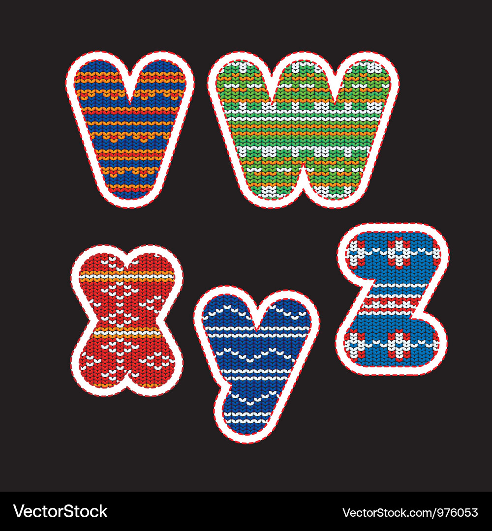 Knitted alphabet - VWXYZ Royalty Free Vector Image