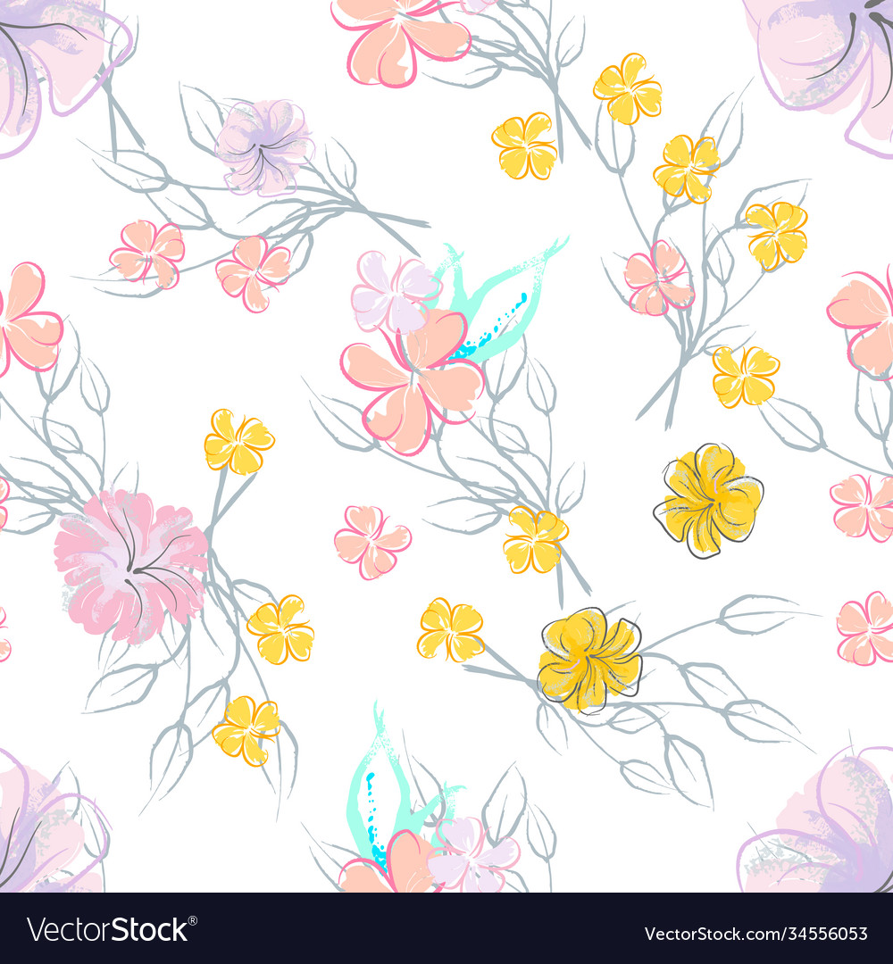 Pink flowers blooming pattern pastel watercolor Vector Image