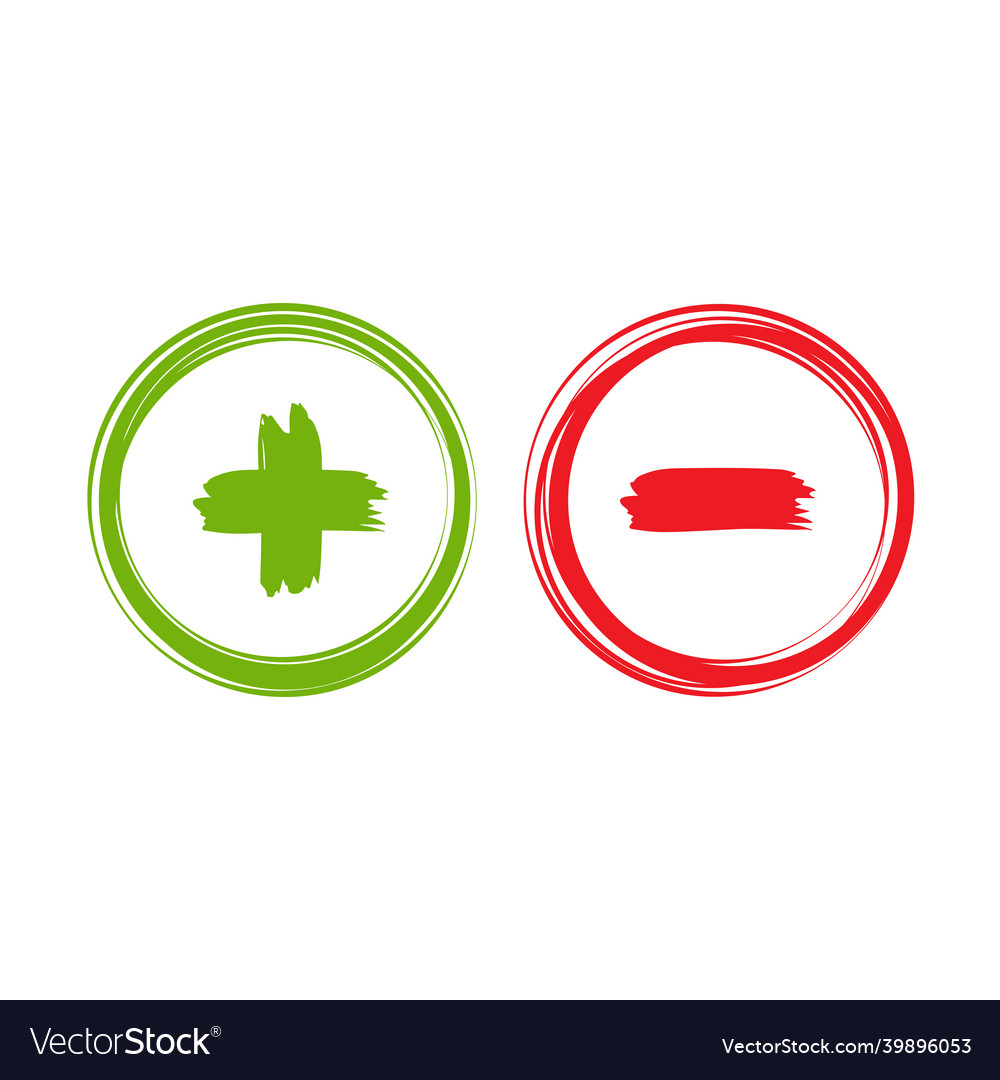 Plus and minus paint drawn buttons in circle flat Vector Image