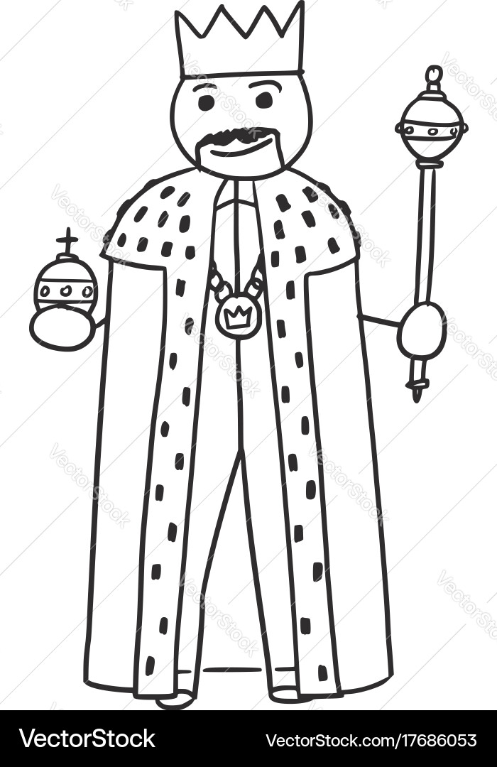 Stickman cartoon king posing with crown Royalty Free Vector