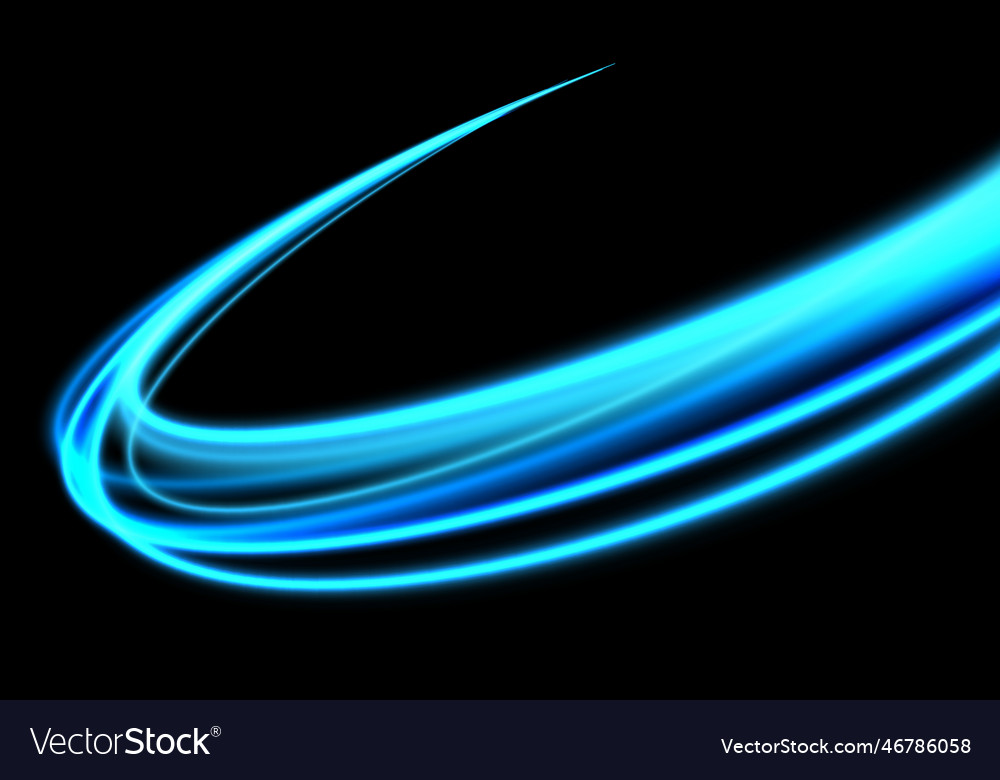 Abstract Blue Light Speed Curve Motion On Black Vector Image
