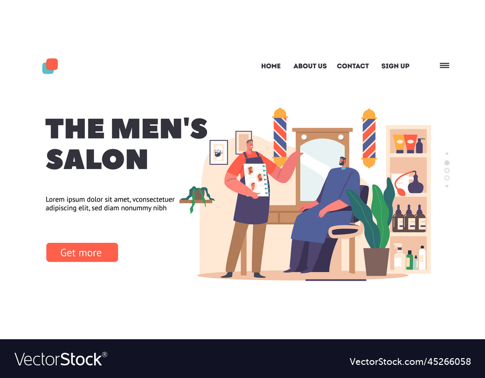 Barbershop services men salon landing page Vector Image