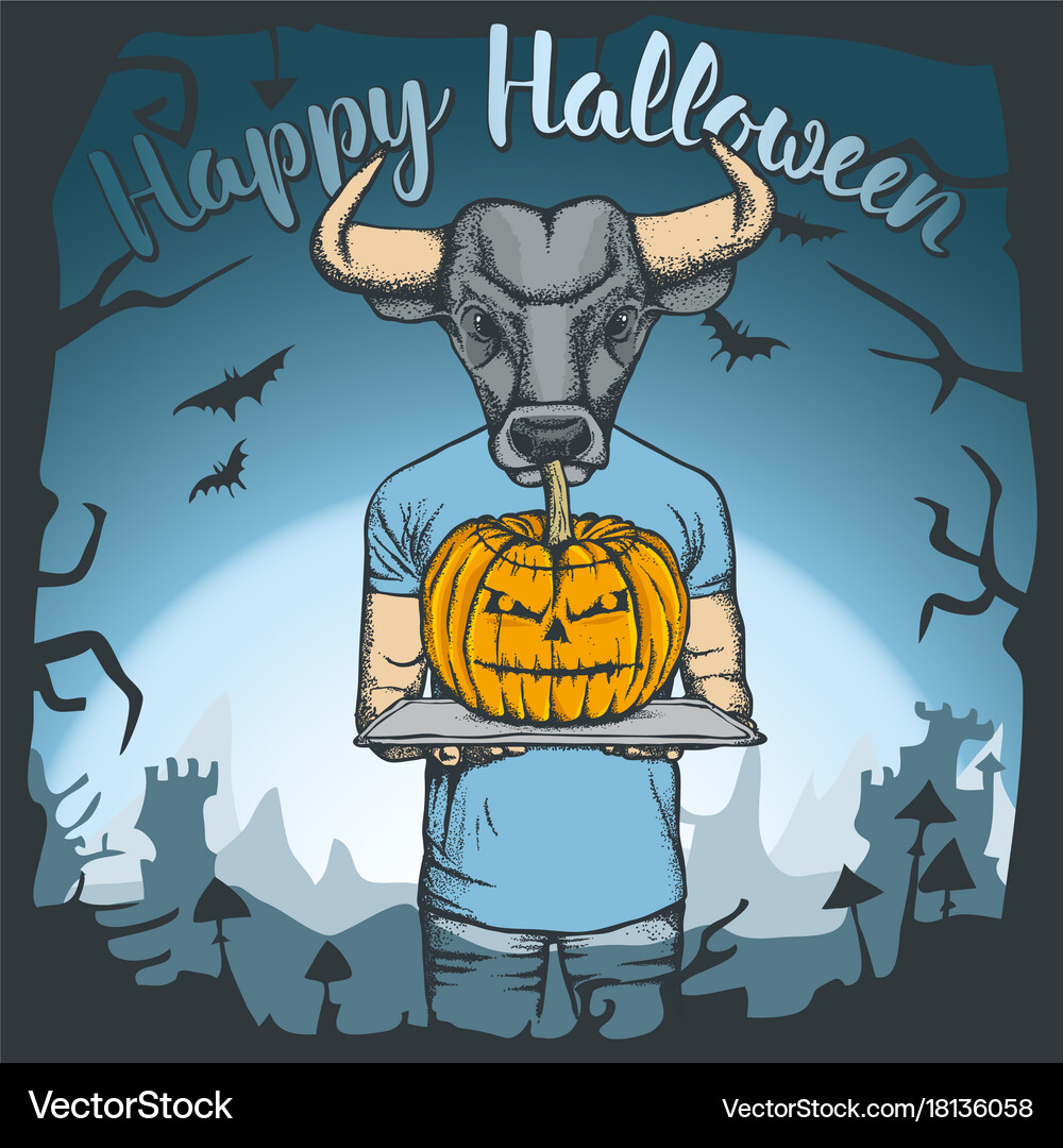 Bull celebrating halloween Royalty Free Vector Image