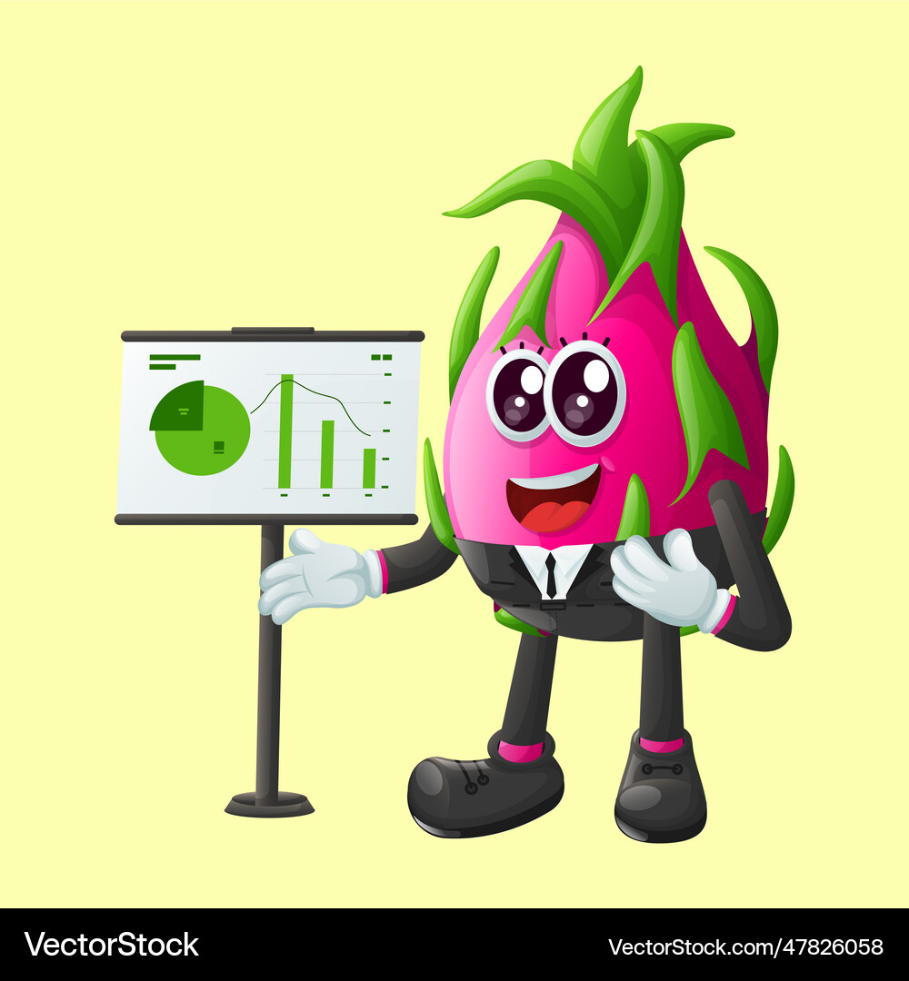 Cute dragon fruit character presenting financial Vector Image