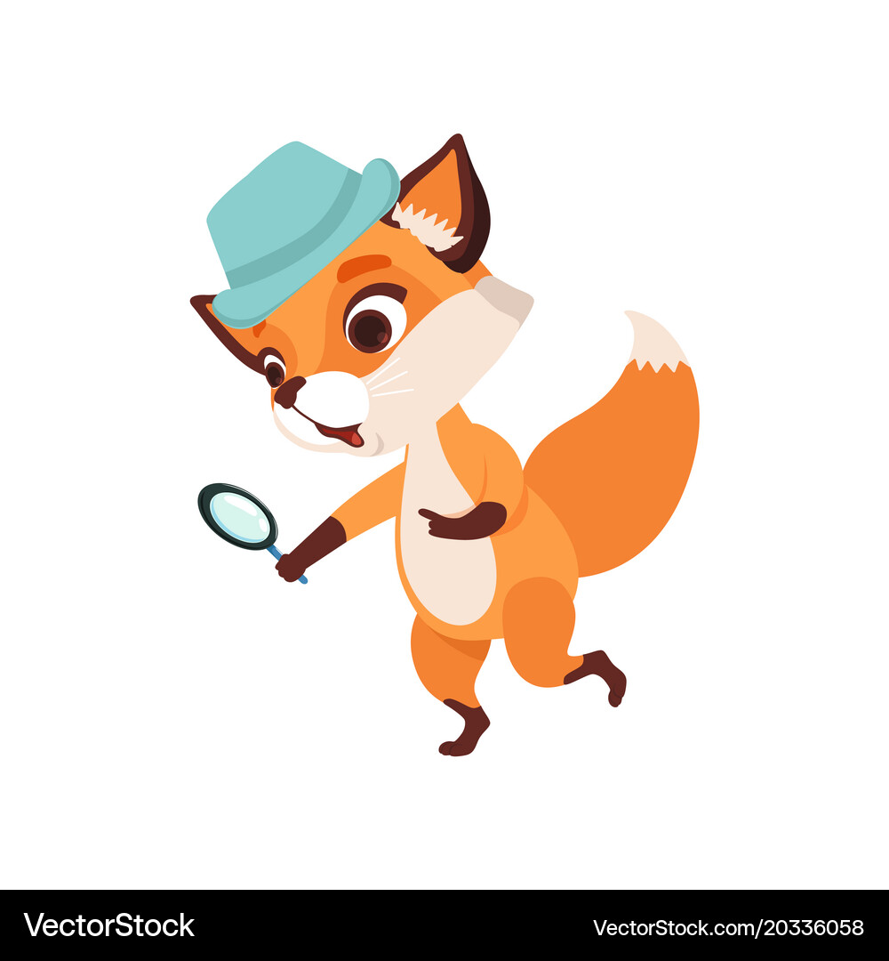 Cute fox character detective holding magnifying Vector Image