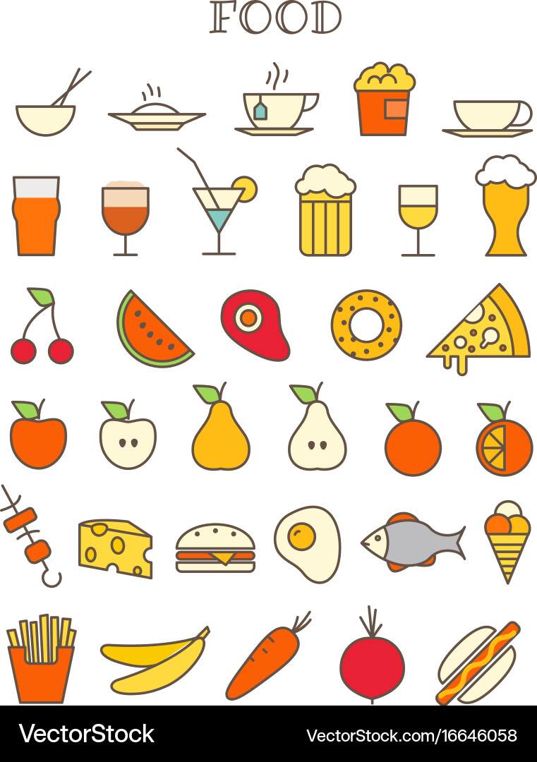 Different meal thin line color icons set Vector Image