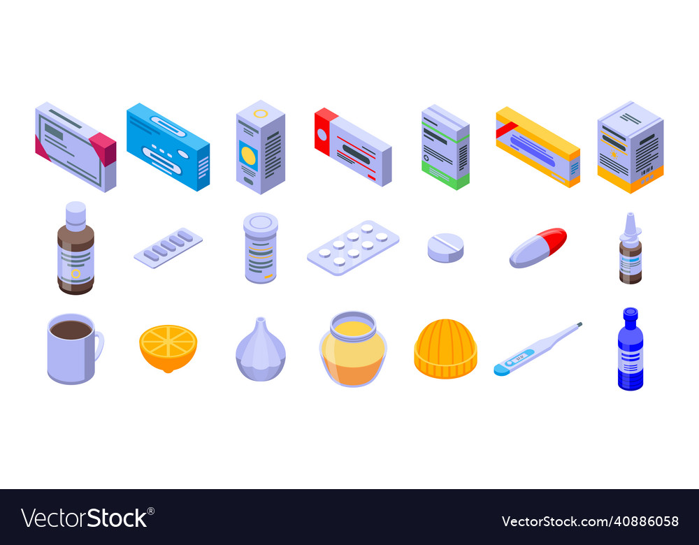 Flu icons set isometric style Royalty Free Vector Image