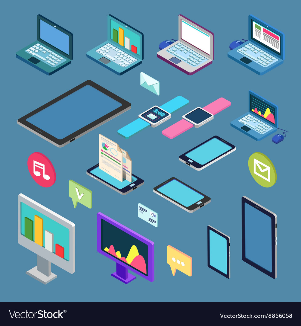 Isometric technology electronic device set Vector Image