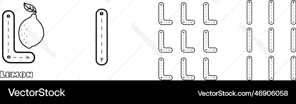 Letter l trace uppercase and lowercase abc Vector Image