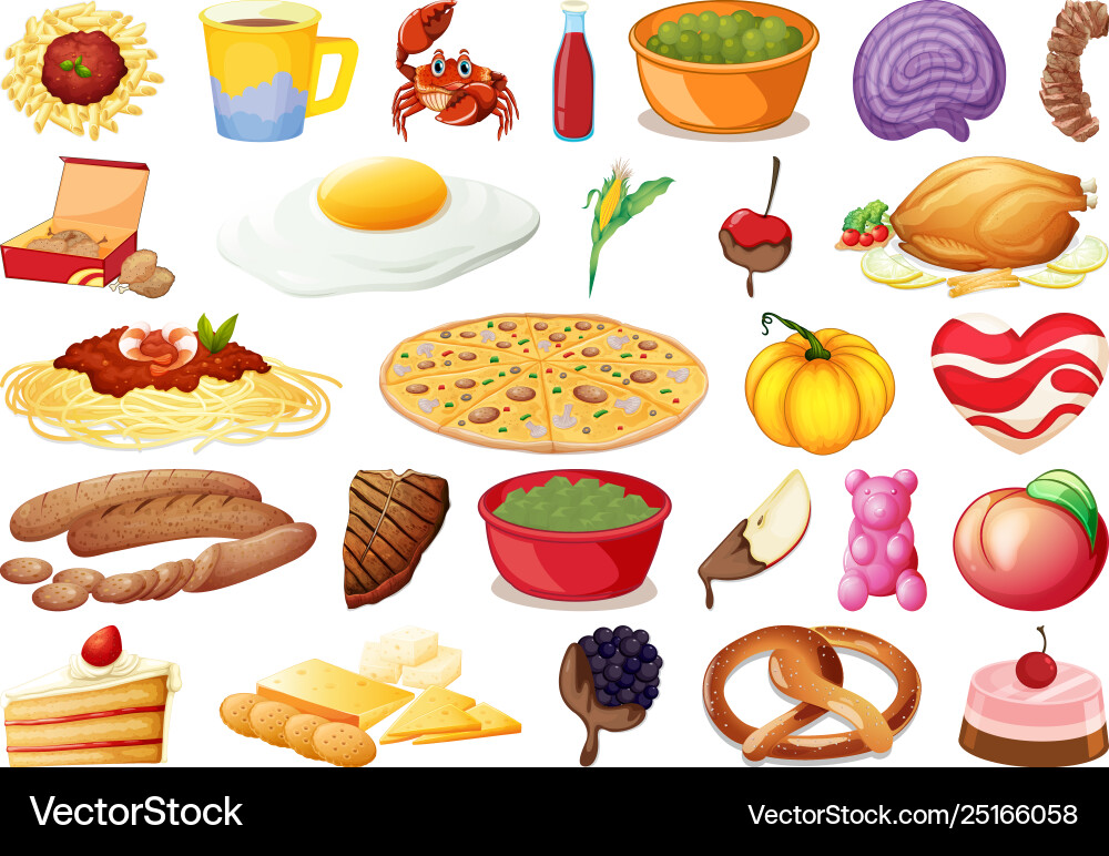 Set delicious food Royalty Free Vector Image - VectorStock