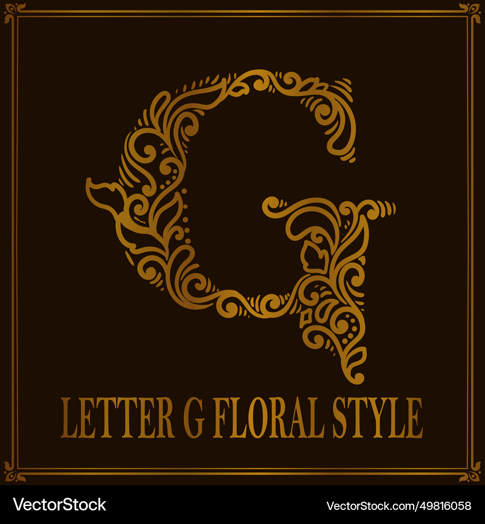 Vintage letter g floral pattern style Royalty Free Vector