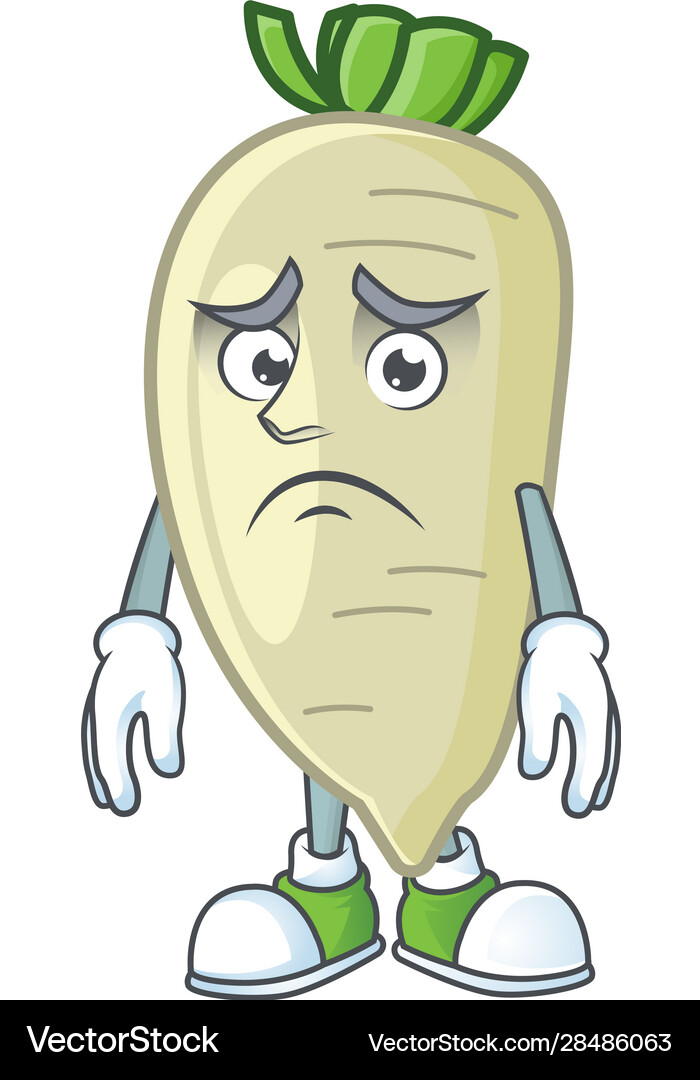 Afraid white radish cartoon character mascot Vector Image