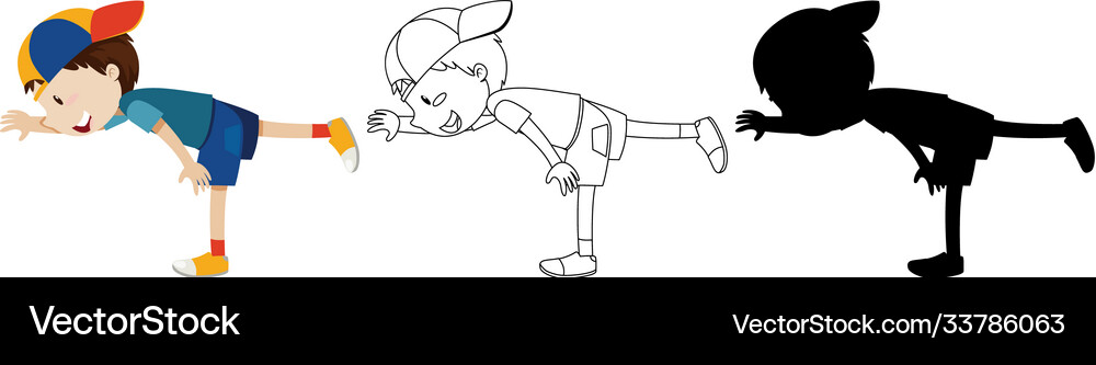 Boy exercising in colour and outline Royalty Free Vector