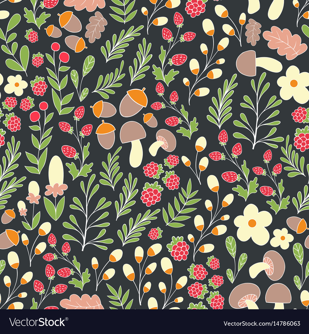 Forest pattern seamless pattern with flowers Vector Image