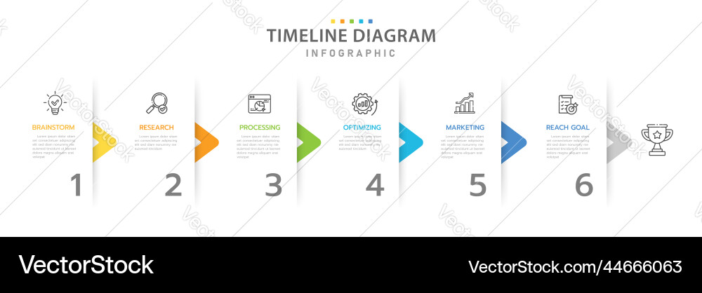 Infographic 6 steps timeline diagram with arrows Vector Image