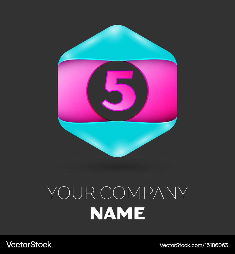 Realistic number five logo in colorful hexagonal Vector Image
