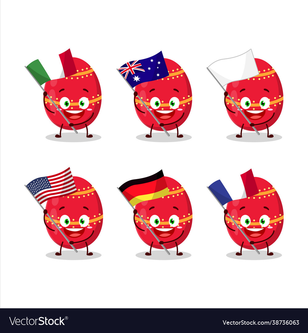 Red easter egg bring flags various countries Vector Image