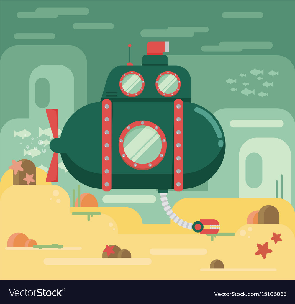 Submarine under water concept flat Royalty Free Vector Image