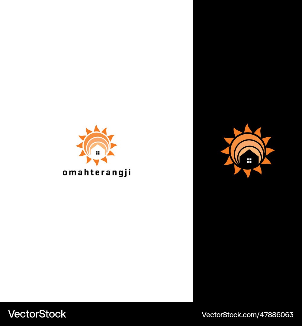 Sun and house logo design concept Royalty Free Vector Image