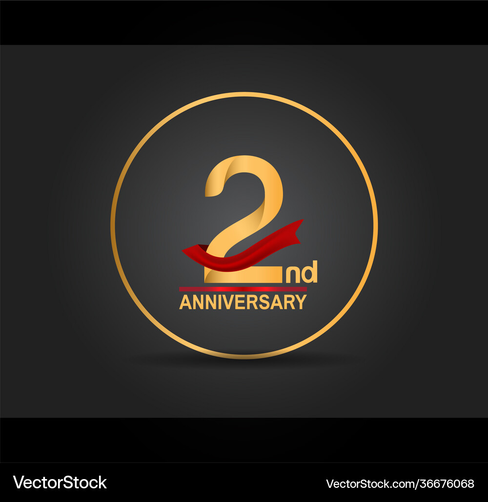 2 anniversary design golden color with ring Vector Image