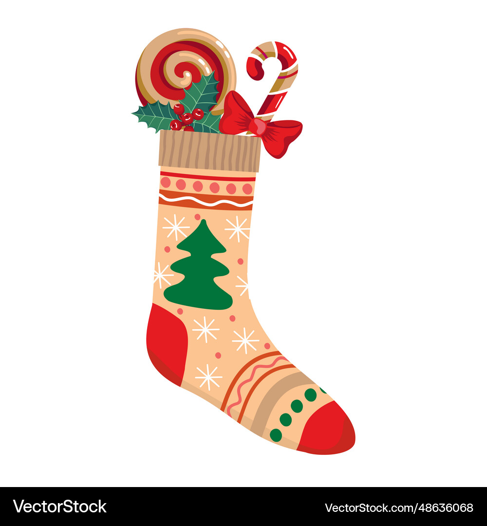 Christmas sock candy Royalty Free Vector Image