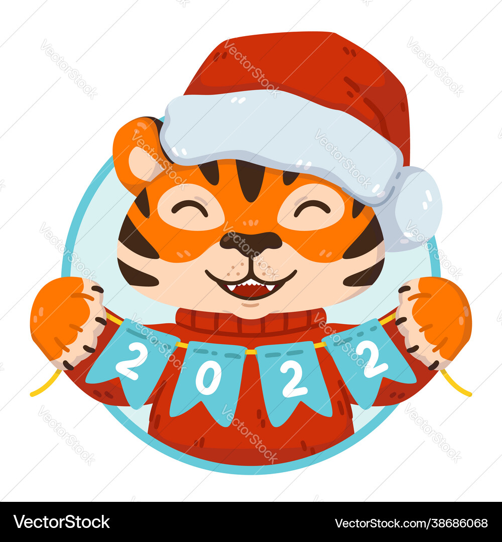 Christmas tiger character with party flags Vector Image