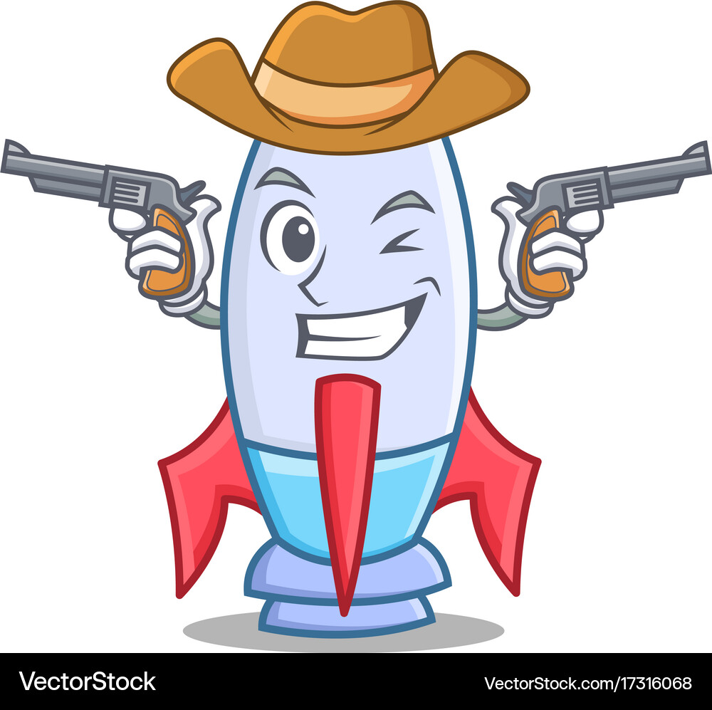 Cowboy cute rocket character cartoon Royalty Free Vector