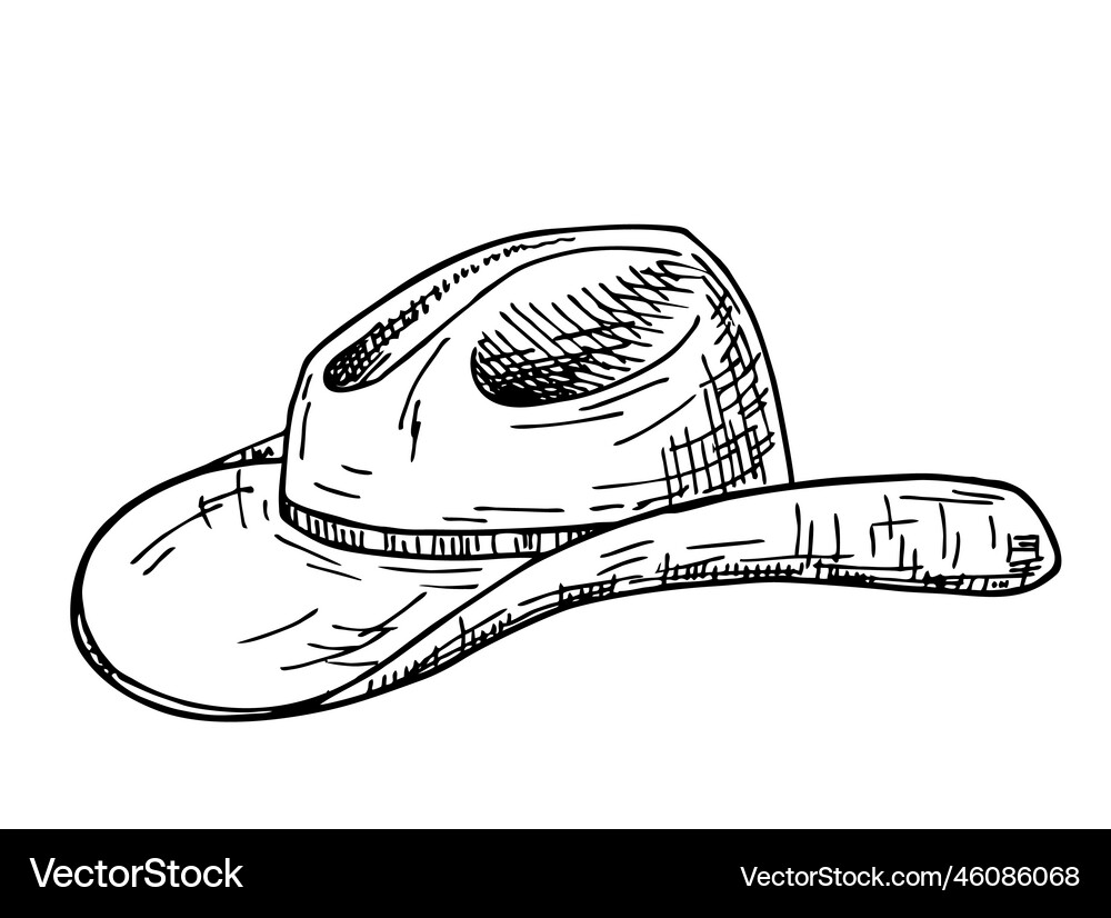 Cowboy Hat Sketch Hat Sketch Hand Drawn In Doodle Style Vector