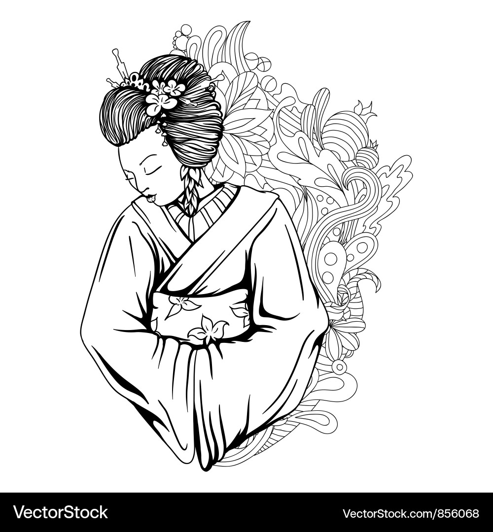 Geisha with floral Royalty Free Vector Image - VectorStock