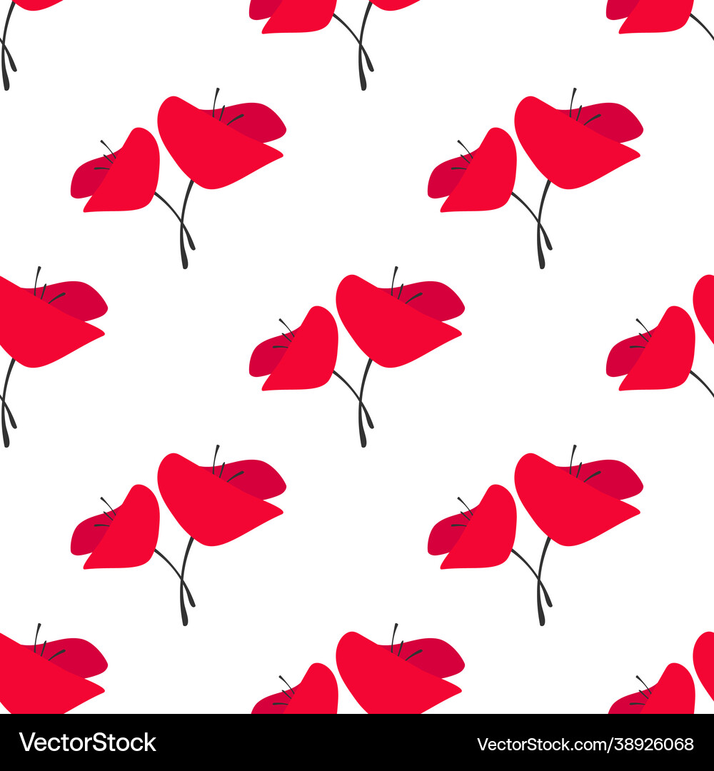 Seamless pattern with red poppy flowers on white Vector Image