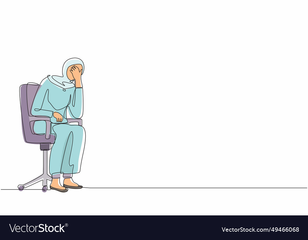 Single continuous line drawing sad depressed arab Vector Image