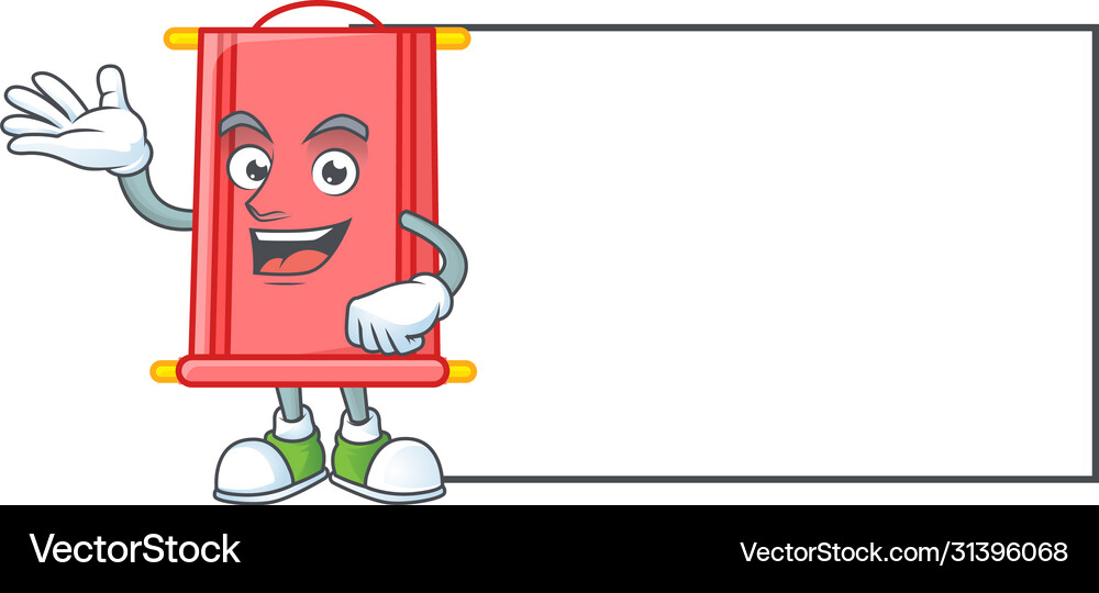 Smiley chinese red scroll with whiteboard cartoon Vector Image
