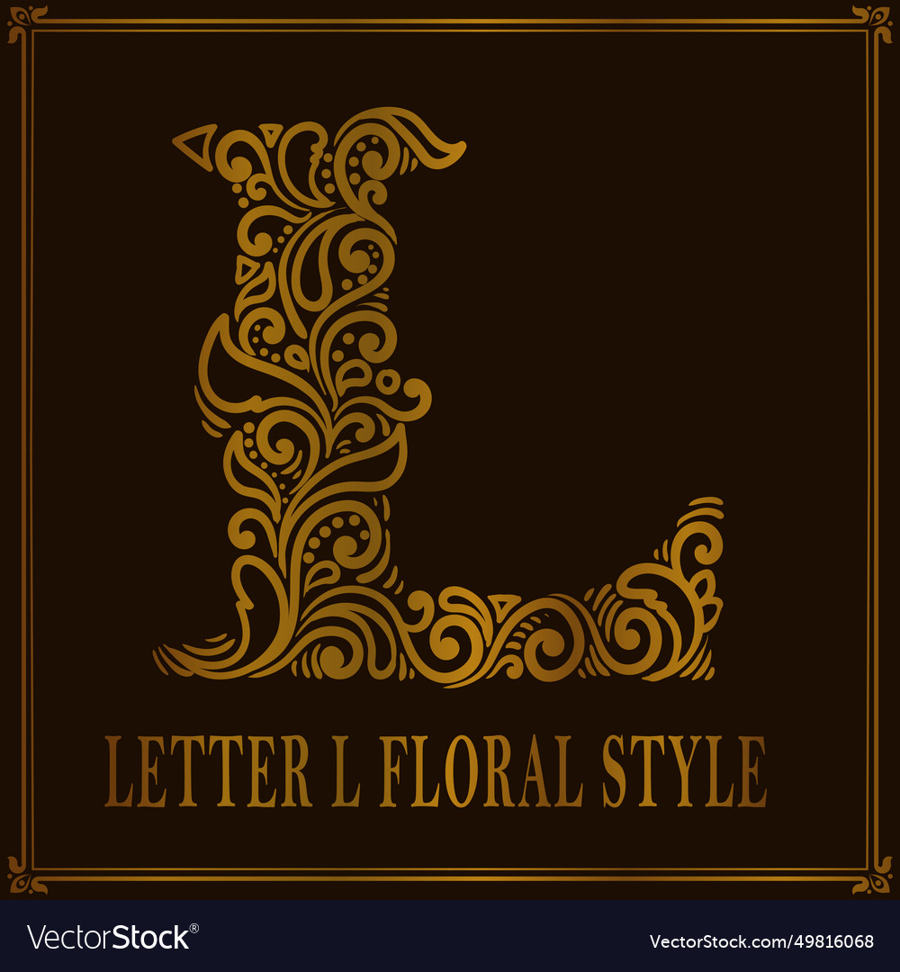 Vintage letter l floral pattern style Royalty Free Vector