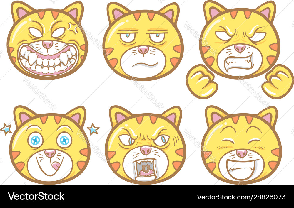 Cute pet animal cat emoticons set Royalty Free Vector Image